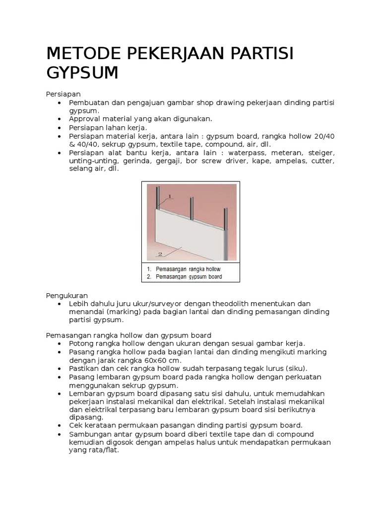 Metode Pekerjaan Partisi Gypsum | PDF