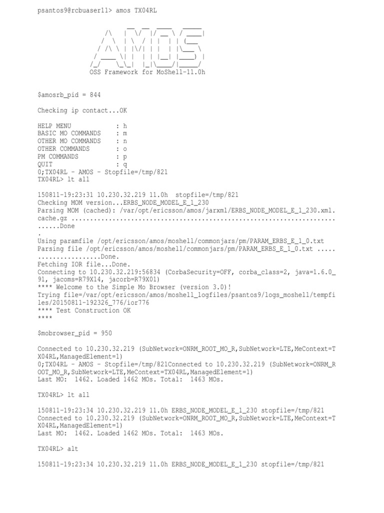 AMOS MoShell 11.0h Connection Log | PDF
