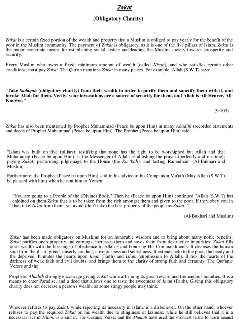 Zakat (Obligatory Charity) | PDF | Cereals | Abrahamic Religions