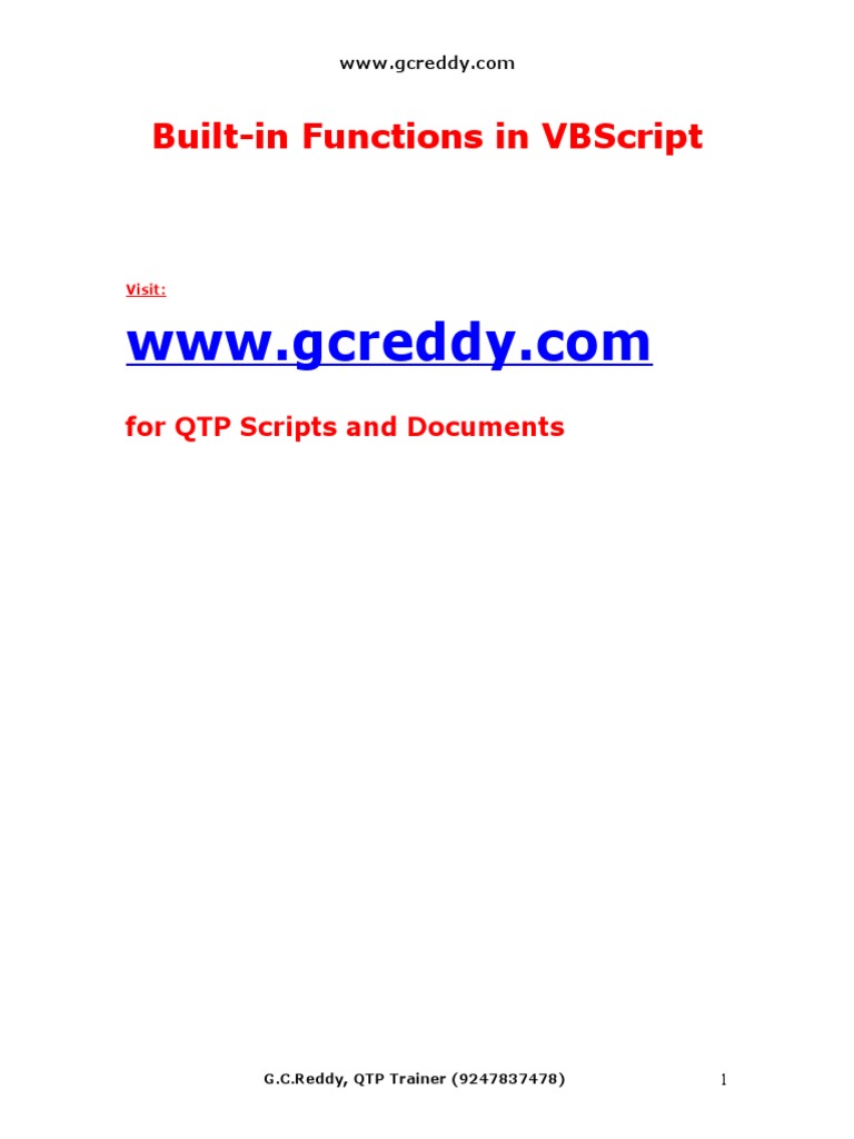 Built In Functions In Vbscript Pdf String Computer Science Array Data Structure
