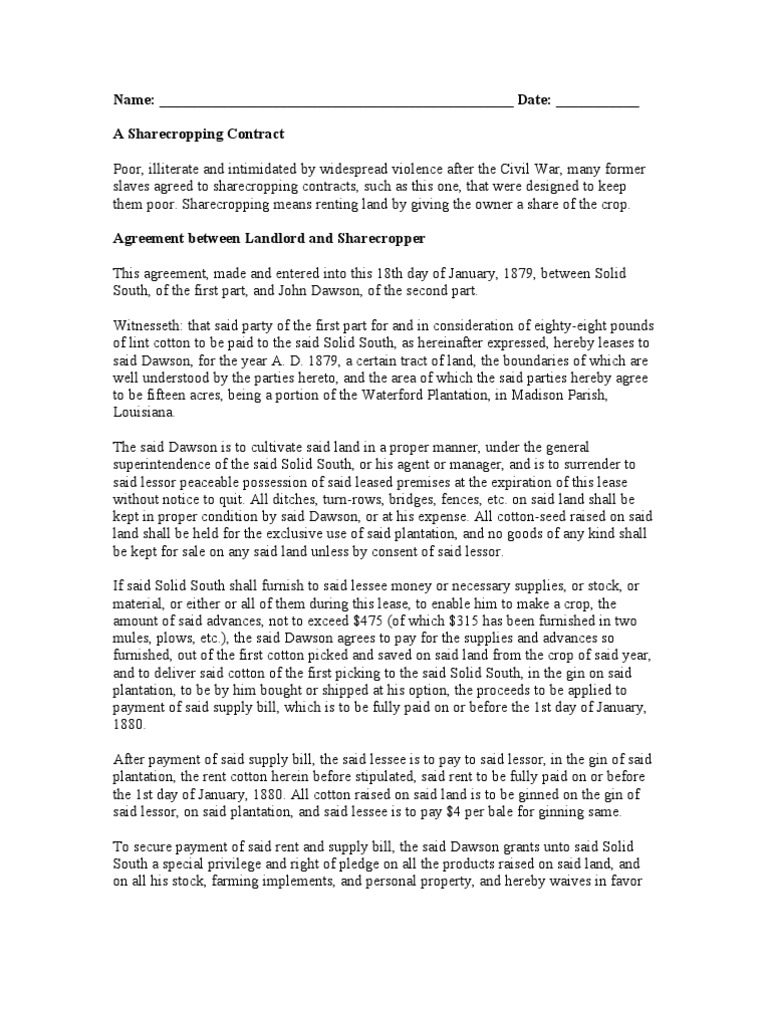 Sharecropping Contract Analysis | PDF | Lease | Natural Resources Law