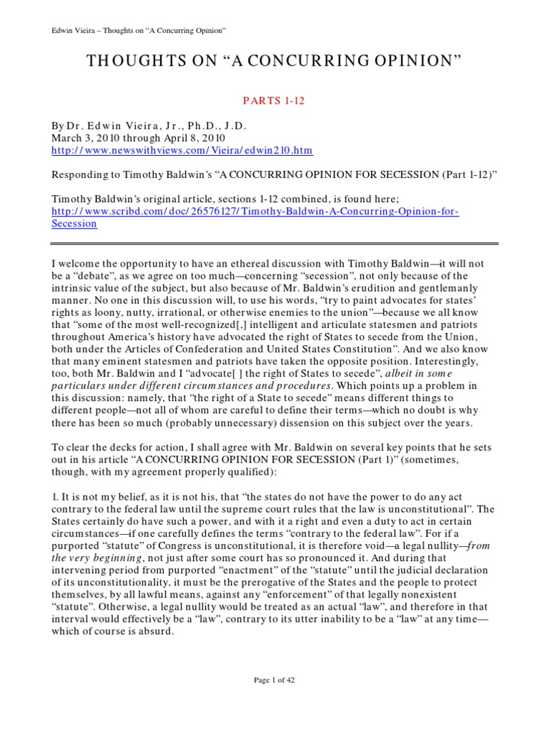 Edwin Vieira - Thoughts On A Concurring Opinion | PDF | Nullification ...