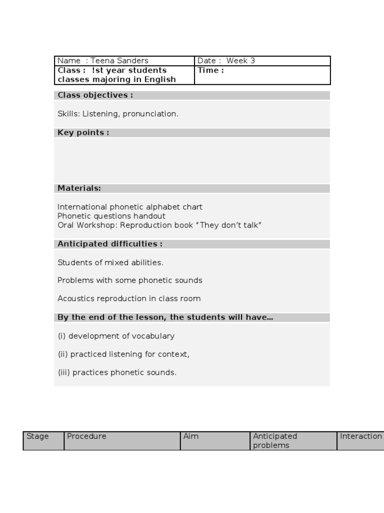 Lesson Plan Week 3 | PDF | English Language | Lesson Plan