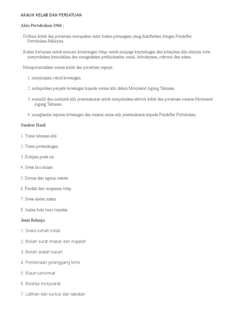 Akaun Kelab Dan Persatuan | PDF