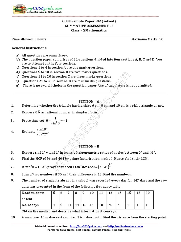 2016 10 SP Mathematics Sa1 Solved 02 | PDF | Triangle | Trigonometric ...