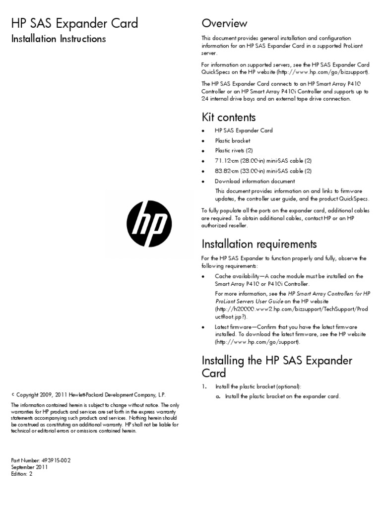 HP SAS Expander Card - Installation Instructions | PDF | Hewlett ...