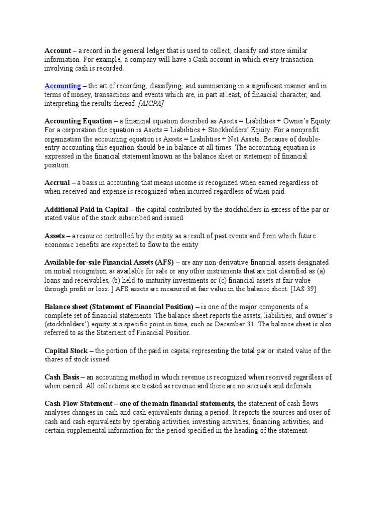 Accounting Terms & Definitions | Download Free PDF | Debits And Credits ...