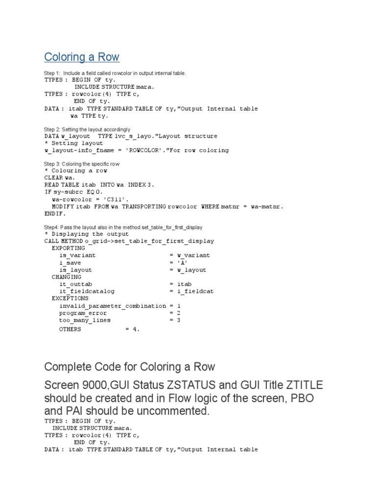 Coloring A Row in SAP ABAP ALV | PDF | Computer Programming | Computing