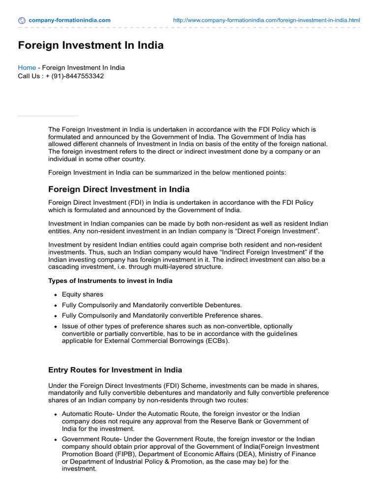 Foreign Investment in India | PDF | Foreign Direct Investment | Reserve ...