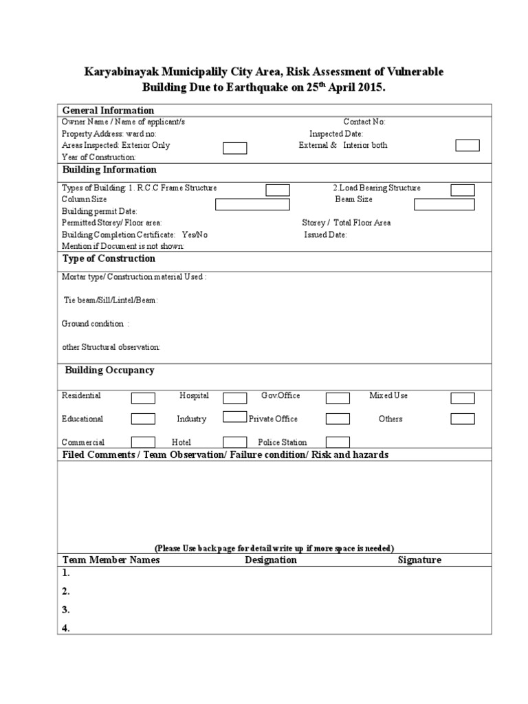 Risk Assisment Form | PDF | Framing (Construction) | Beam (Structure)