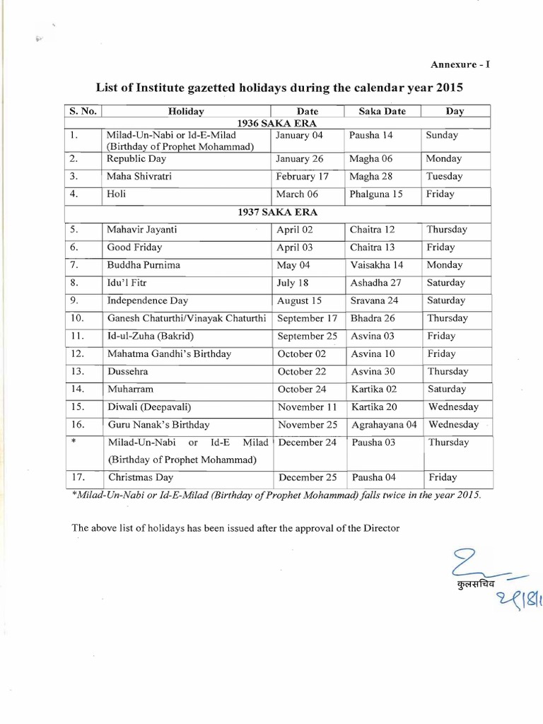 2015 Institute Holiday Schedule | PDF | Religious Festivals | South Asia