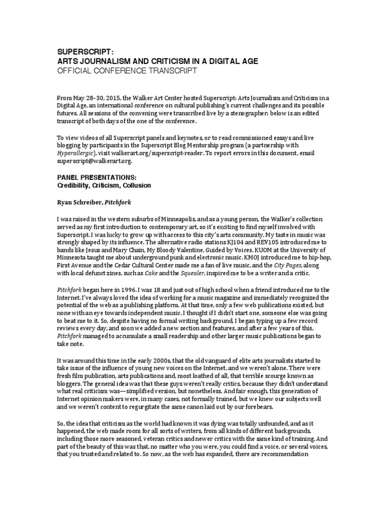 Arts Journalism and Criticism in A Digital Age | PDF | Christie's ...