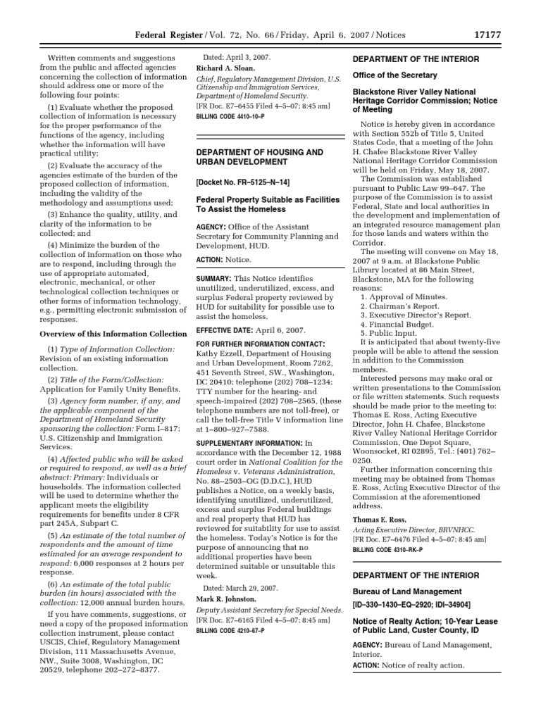 Notice: Grants and Cooperative Agreements Availability, Etc.: Homeless Assistance Excess and ...