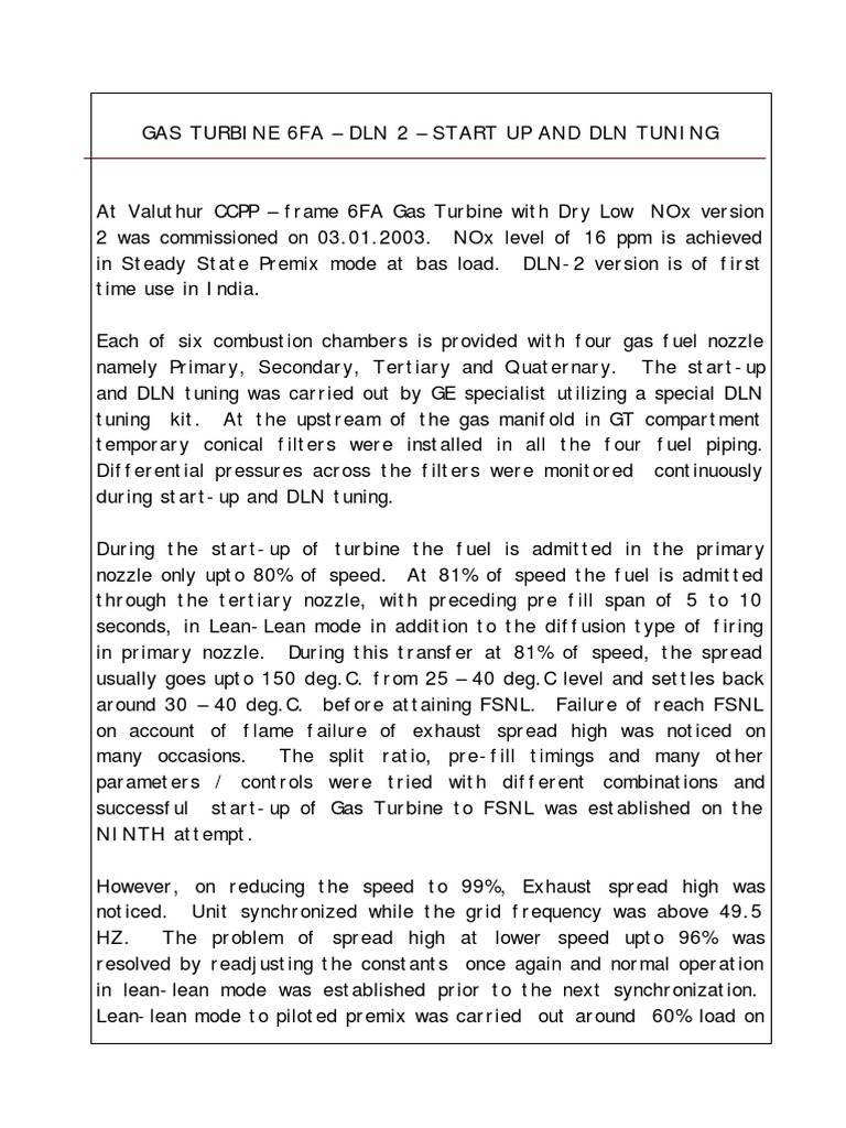 GT 6FA-DLN Start Up and Tuning | PDF | Combustion | Turbine