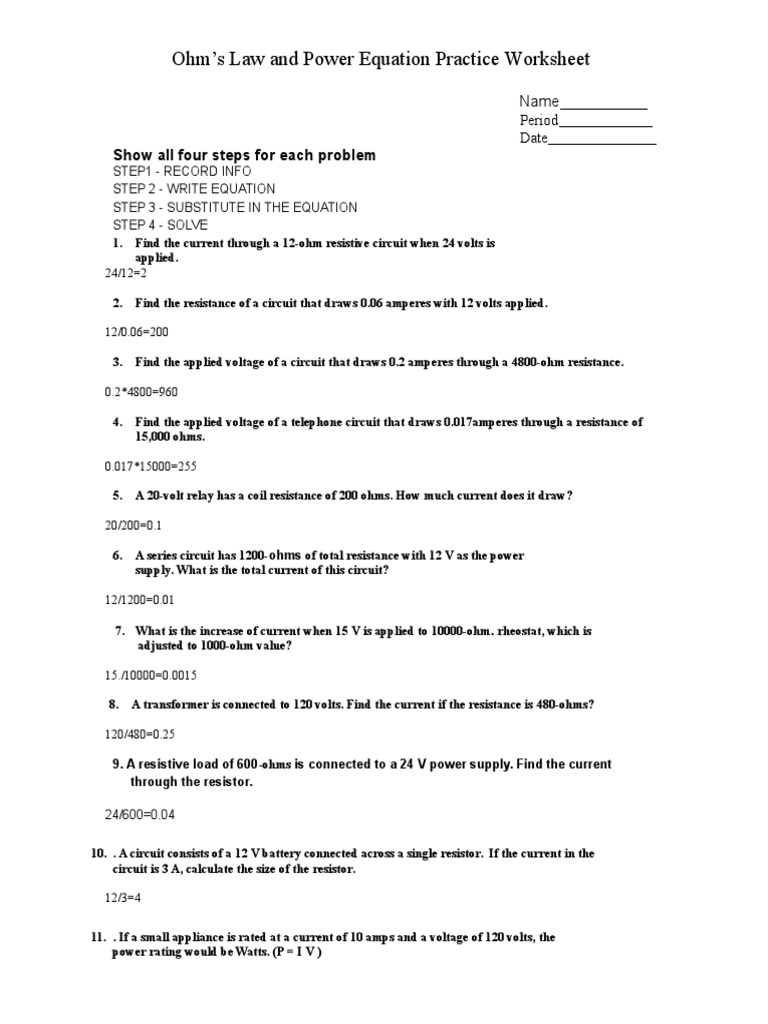 Ohm's Law Practice Problems Worksheet | PDF | Science & Mathematics ...