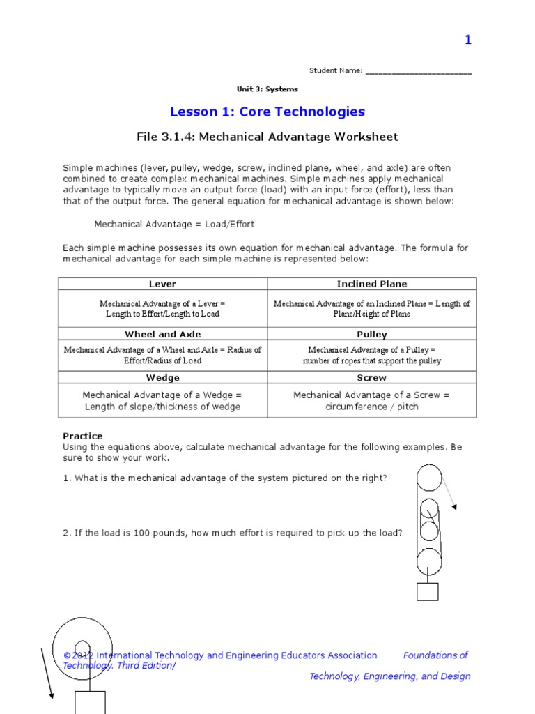 3 1 4 B Mechanical Advantage Worksheet | PDF | Machines | Mechanical ...