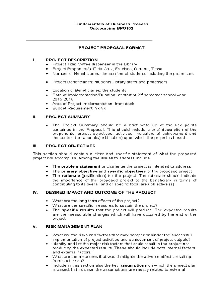 Requirements for Project Proposal | Risk | Risk Management
