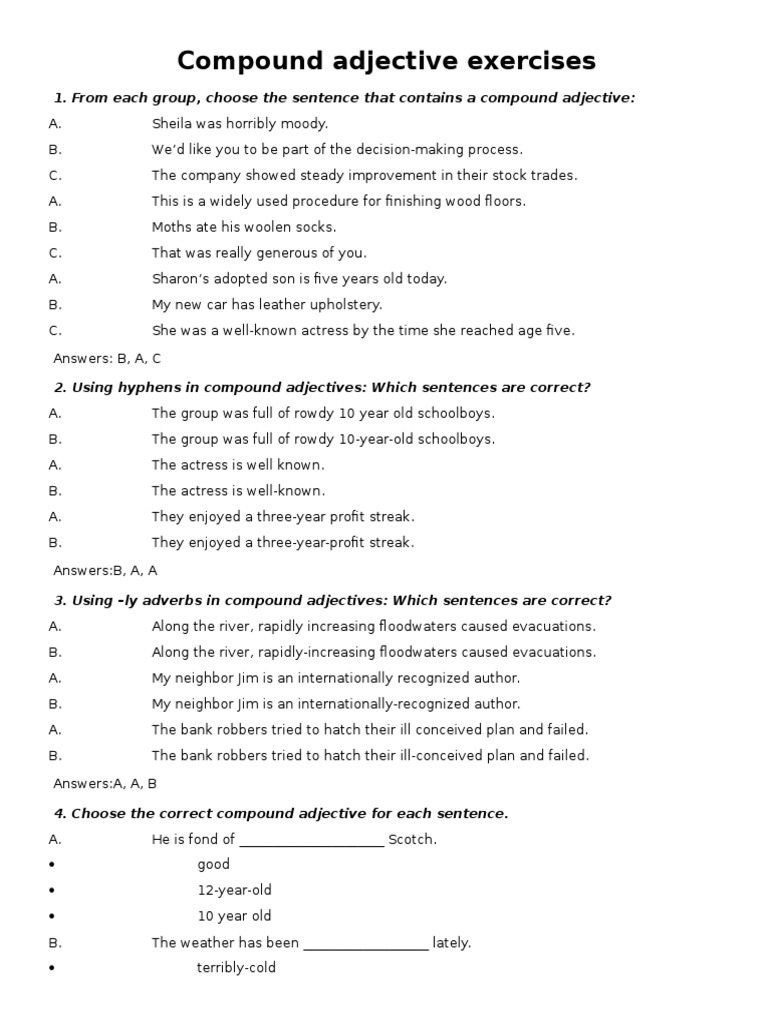 Compound Adjective Exercises | PDF | Foods | Nature
