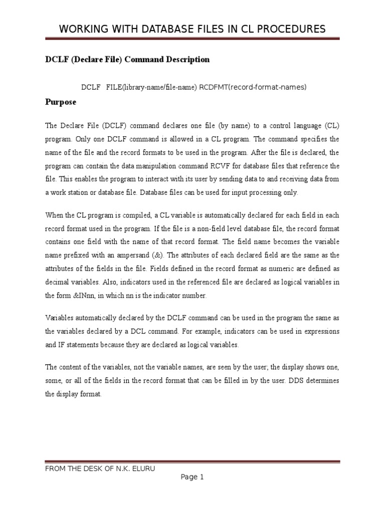 Working With Database Files in CL Procedures | Download Free PDF | File ...