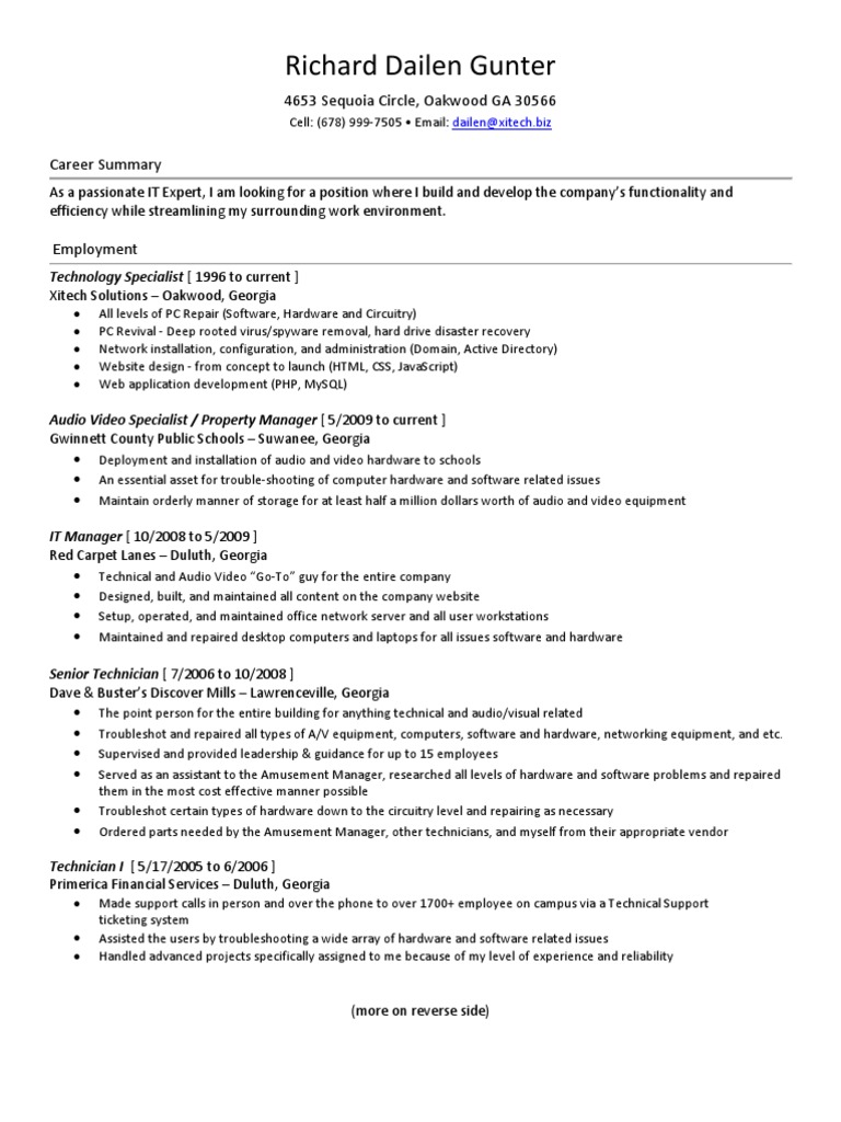 Richard Dailen Gunter's Resume | PDF | Websites | Software