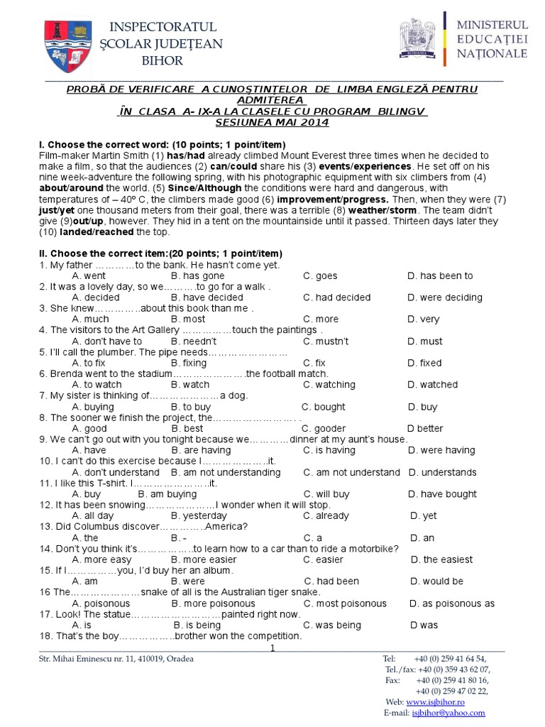 Subiecte Bilingv 2014 | PDF | Ellipsis