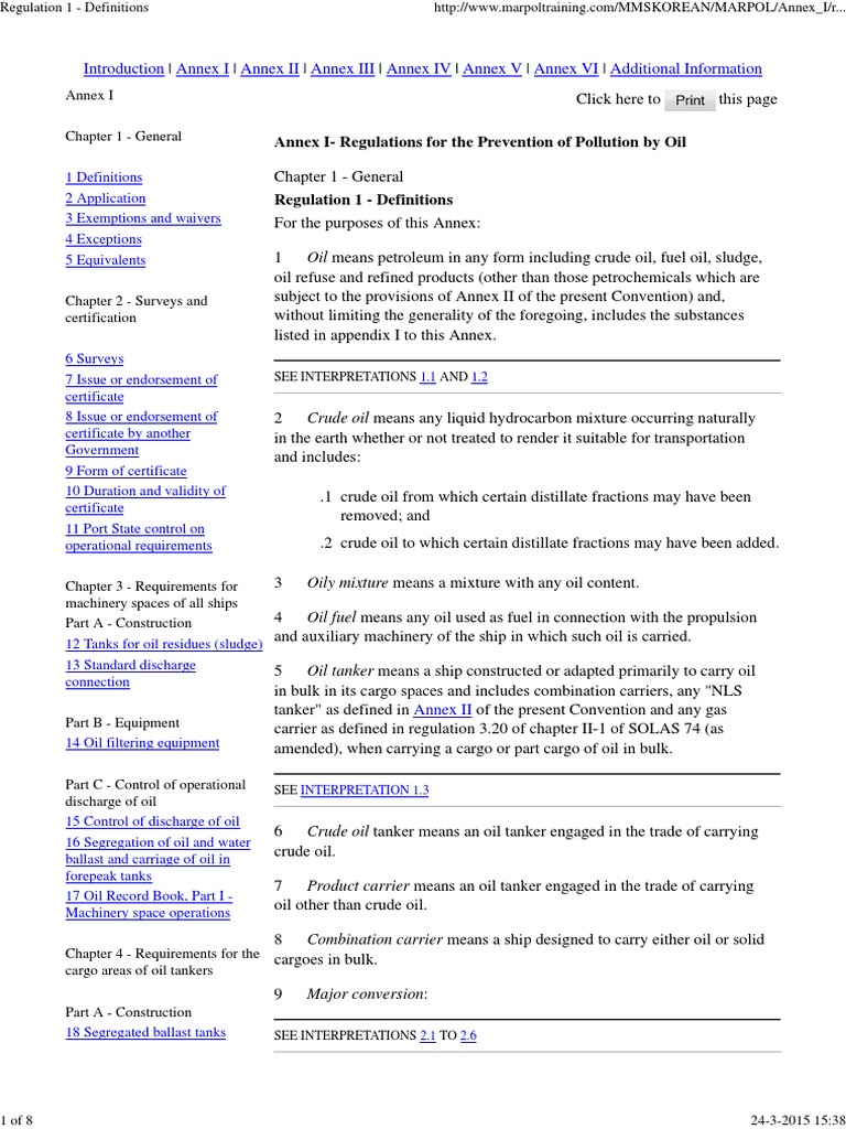 Marpol Annex 1 - Regulation 1 - Definitions | Ships | Oil Tanker
