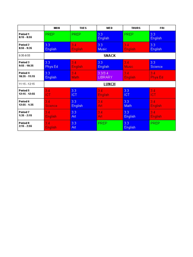Grade 3 Weekly Class Schedule | PDF | Foreign Language Studies