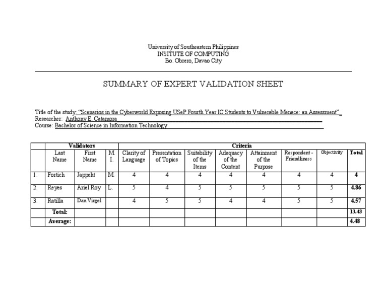 Expert Validation Summary for Research | PDF