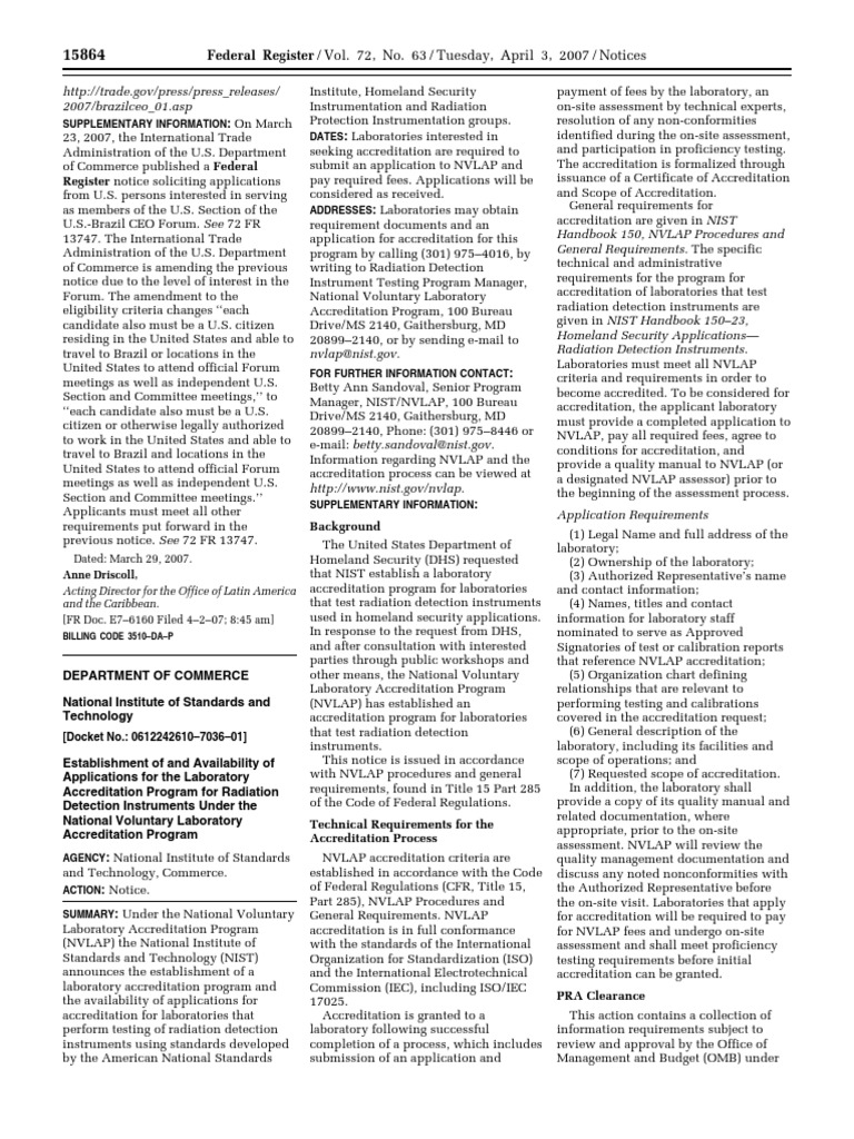 U.S. Laboratory Accreditation for Radiation Detection | PDF | Endangered Species Act Of 1973 ...