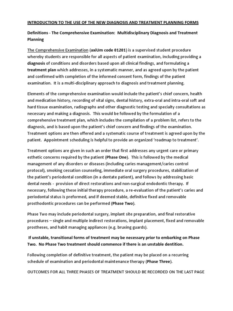 Diagnosis Treatment Planning Form | Medical Diagnosis | Dentistry