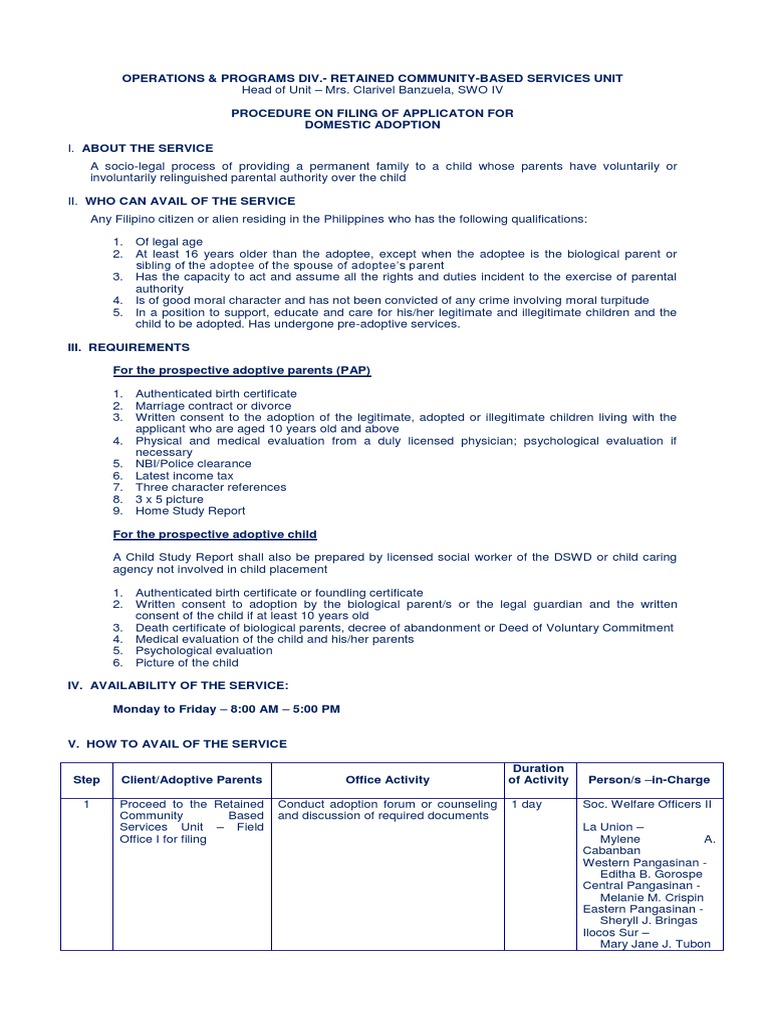 DSWD Procedure Domestic Adoption | PDF | Family Law | Government ...