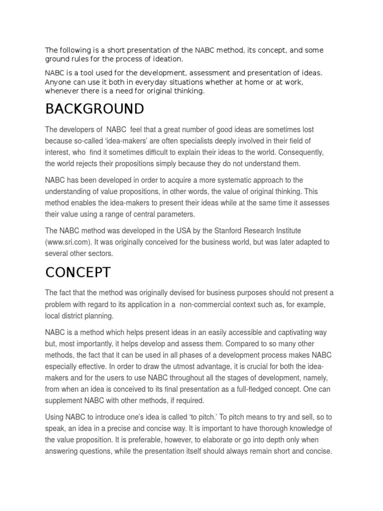 NABC Method | Idea | Thought