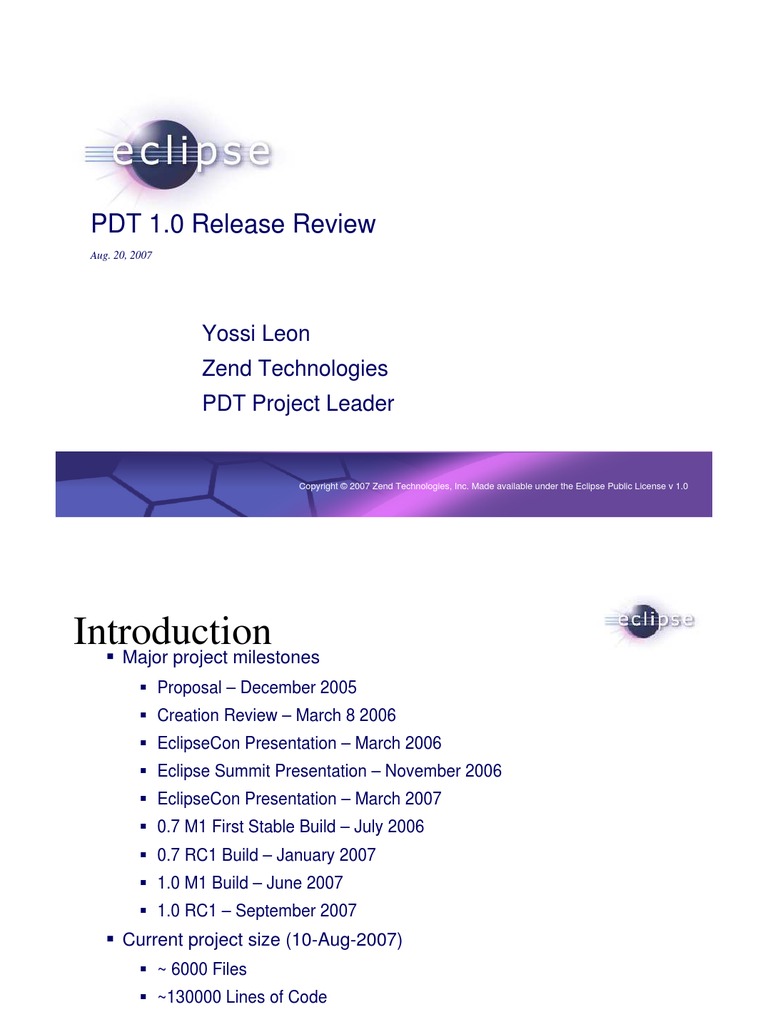 PDT 1.0 Release Review | PDF | Php | Eclipse (Software)