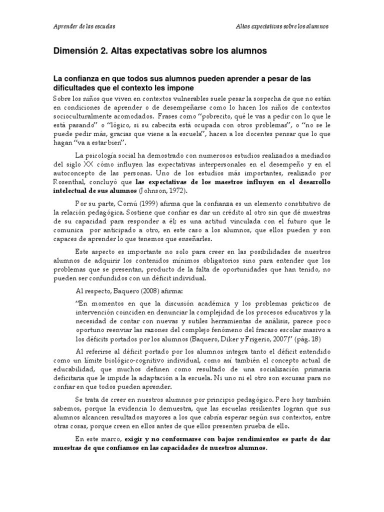 Aprender de Las Escuelas - Altas Expectativas Sobre Los Alumnos | PDF ...