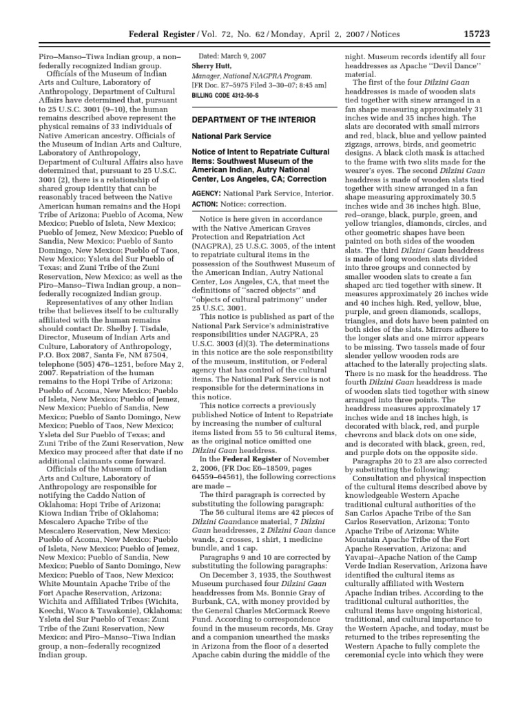 Notice: Native American Human Remains, Funerary Objects Inventory ...