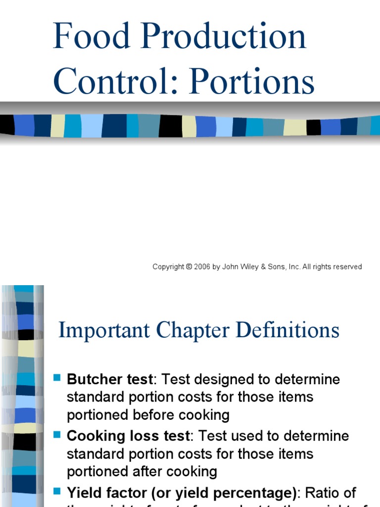 Food Production Control: Portions | PDF | Percentage | Refrigerator