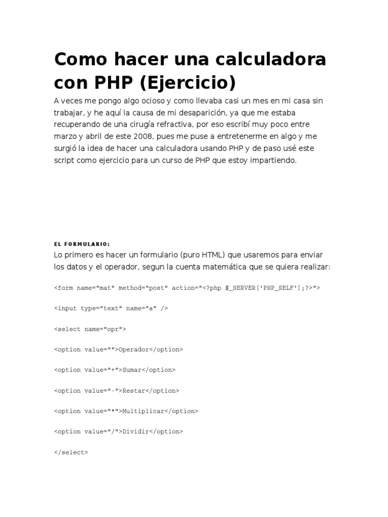 Como Hacer Una Calculadora Con PHP | PDF | Crecimiento personal y ...