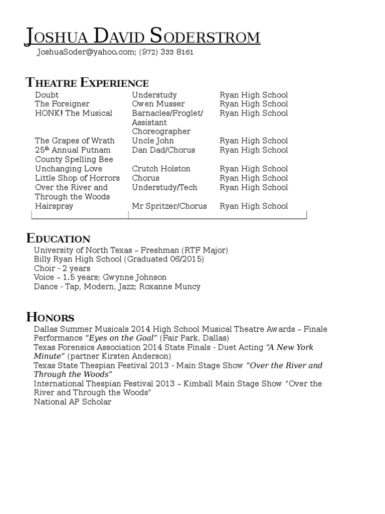 Oshua Avid Oderstrom: Heatre Xperience | PDF
