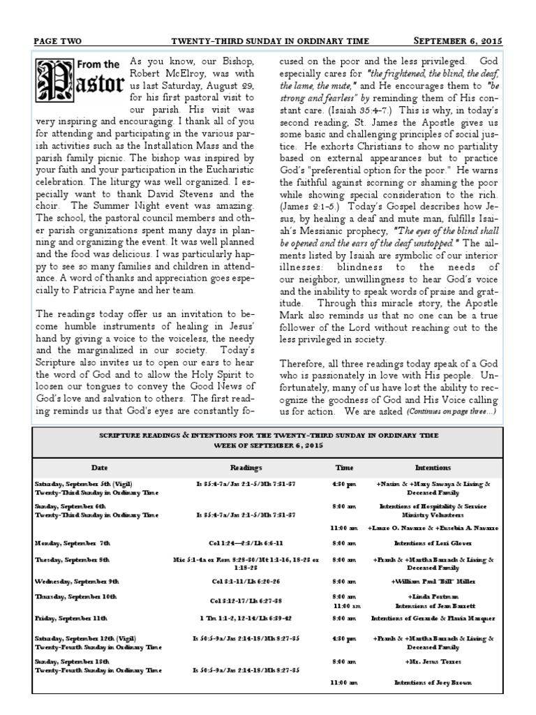 Bulletin For September 6, 2015 | PDF | Catholic Church | Religious ...