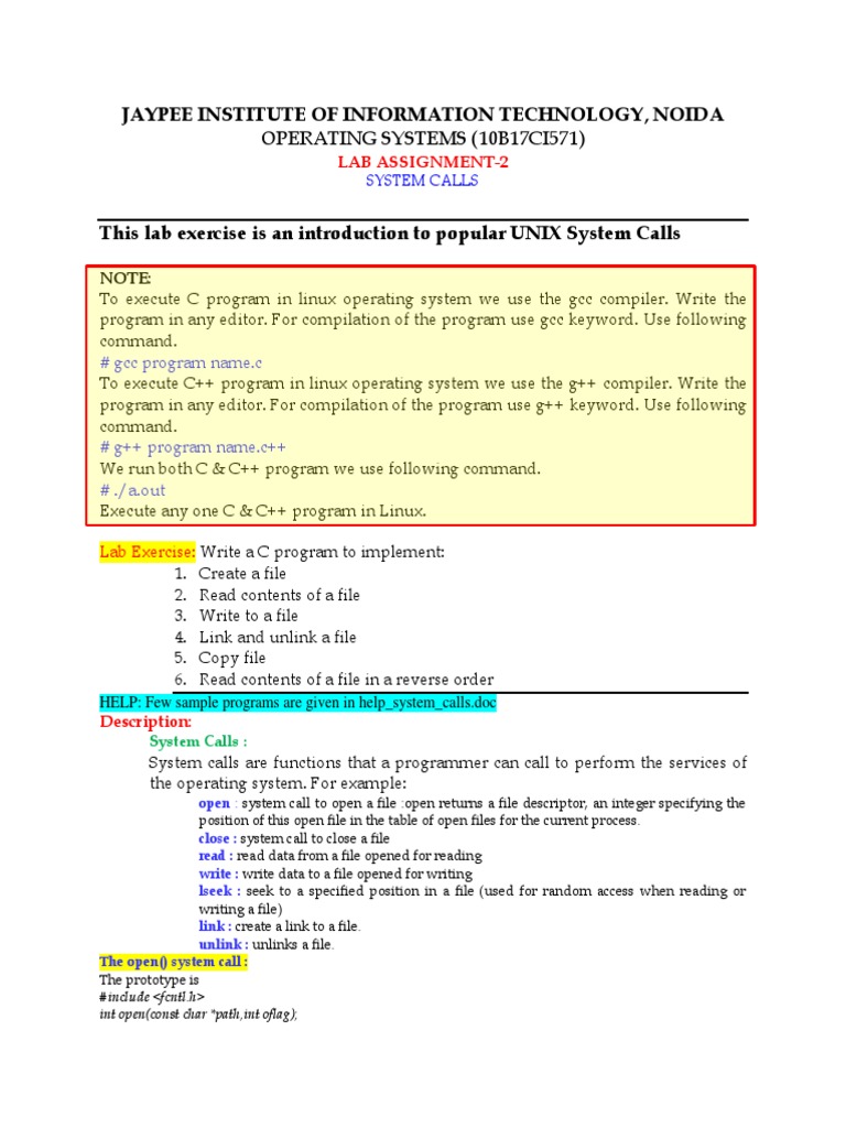 Jaypee Institute of Information Technology, Noida: Operating Systems (10B17Ci571) | PDF ...