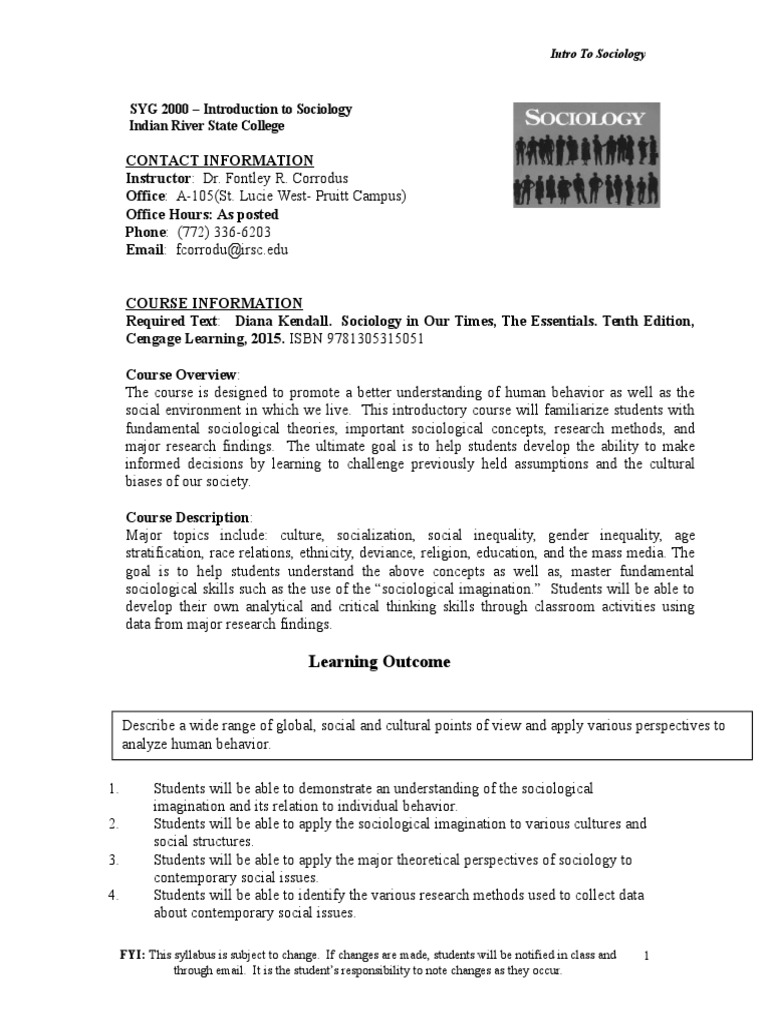 Introduction to Sociology Course Overview | PDF | Sociology | Test ...