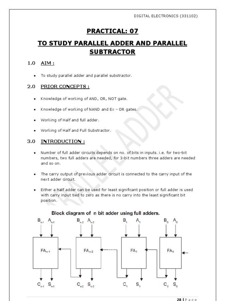 Study of Parallel Adder/Subtractor | PDF | Digital Electronics ...