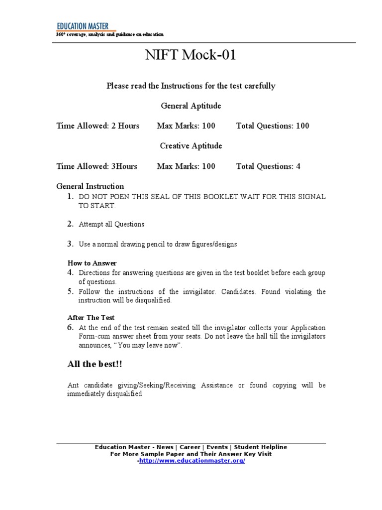 NIFT Entrance Exam Sample Paper | PDF | Tibet | Dalai Lama