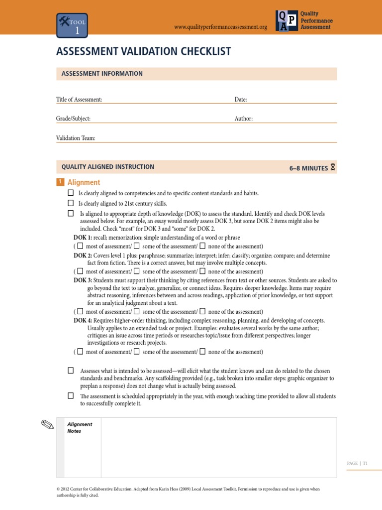 Assessment Validation Checklist