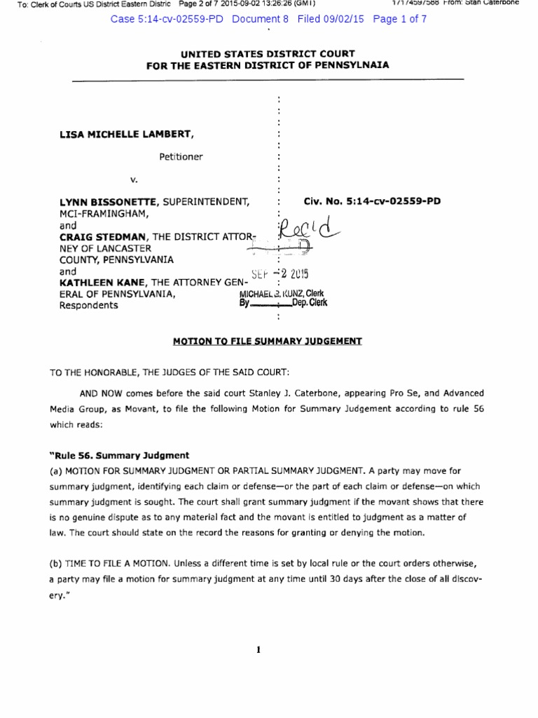 Lisa Michelle Lambert Summary Judgement Docket No. 8 Filed in Federal ...