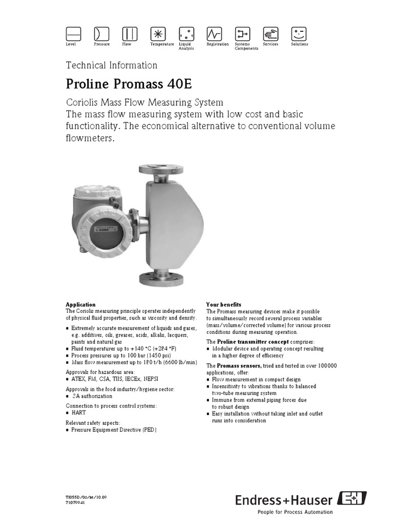 Proline Promass 40E: Technical Information | PDF | Power Supply | Density