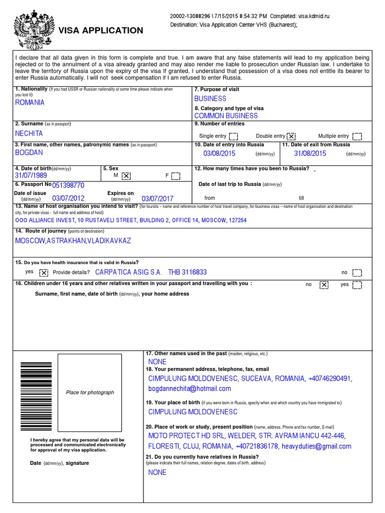 Romanian Businessman's Visa Application | PDF | Travel Visa | Passport