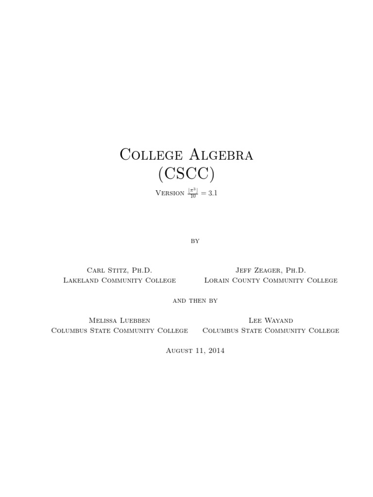 College Algebra Columbus State Community College | PDF | Cartesian ...
