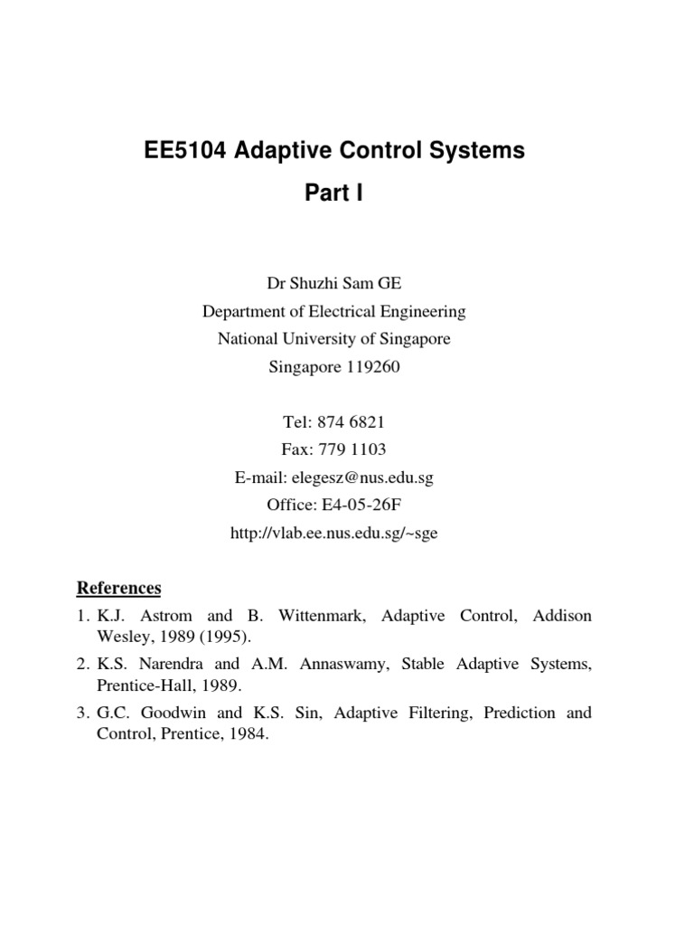 Adaptive Control Course Guide | PDF | Control Theory | Systems Theory