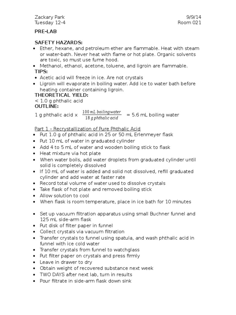 Phthalic Acid Recrystallization Lab Guide | PDF | Solvent | Solubility